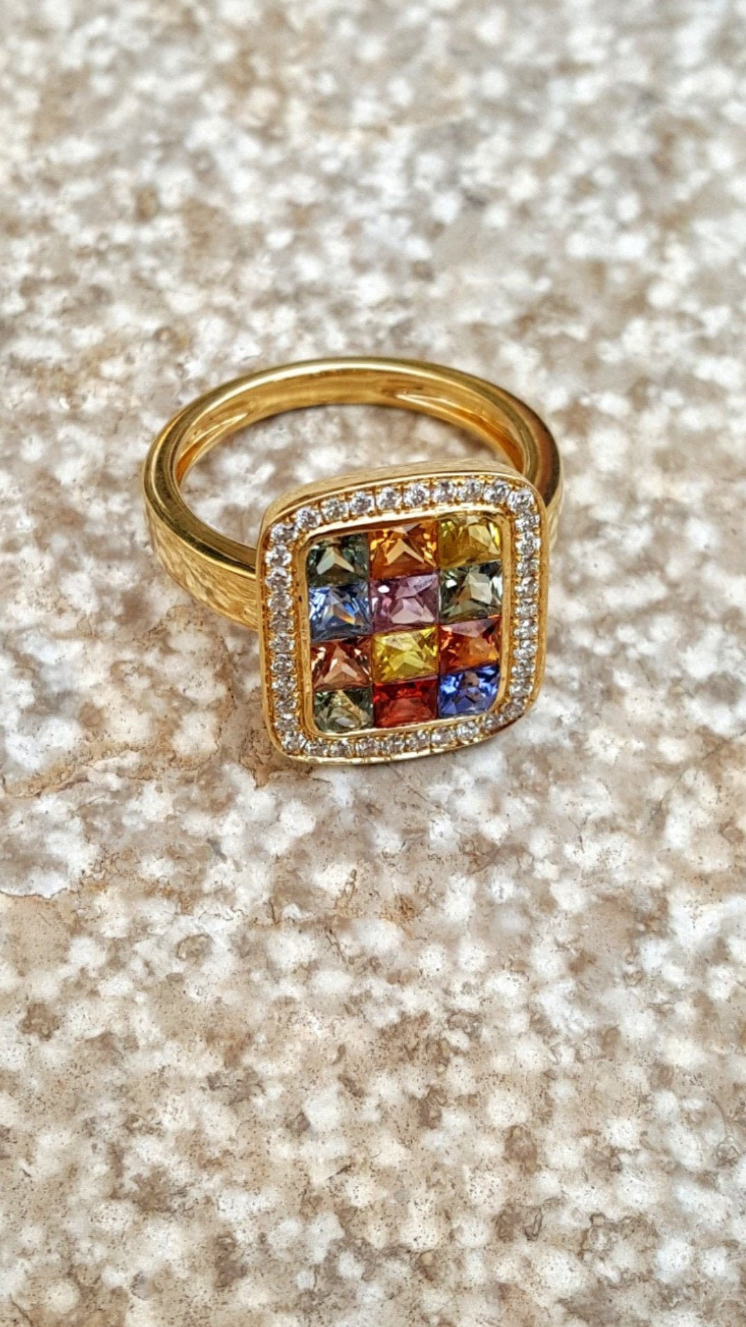 18k Solid Gold Diamonds Choshen Ring, With Multi Color Sapphires, Gold ...