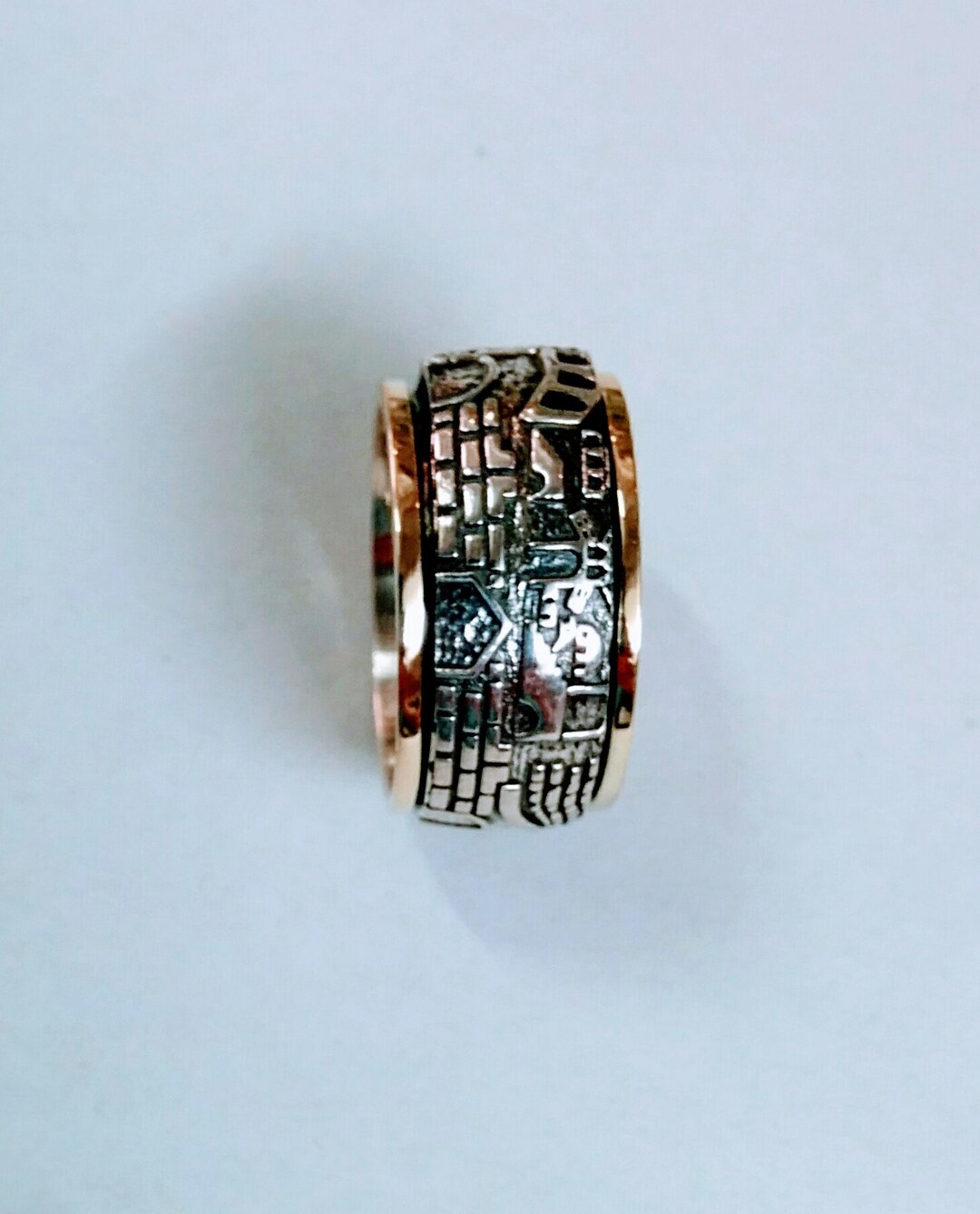 Jerusalem Ring, Sterling Silver Embossing, With 14k Gold Borders ...