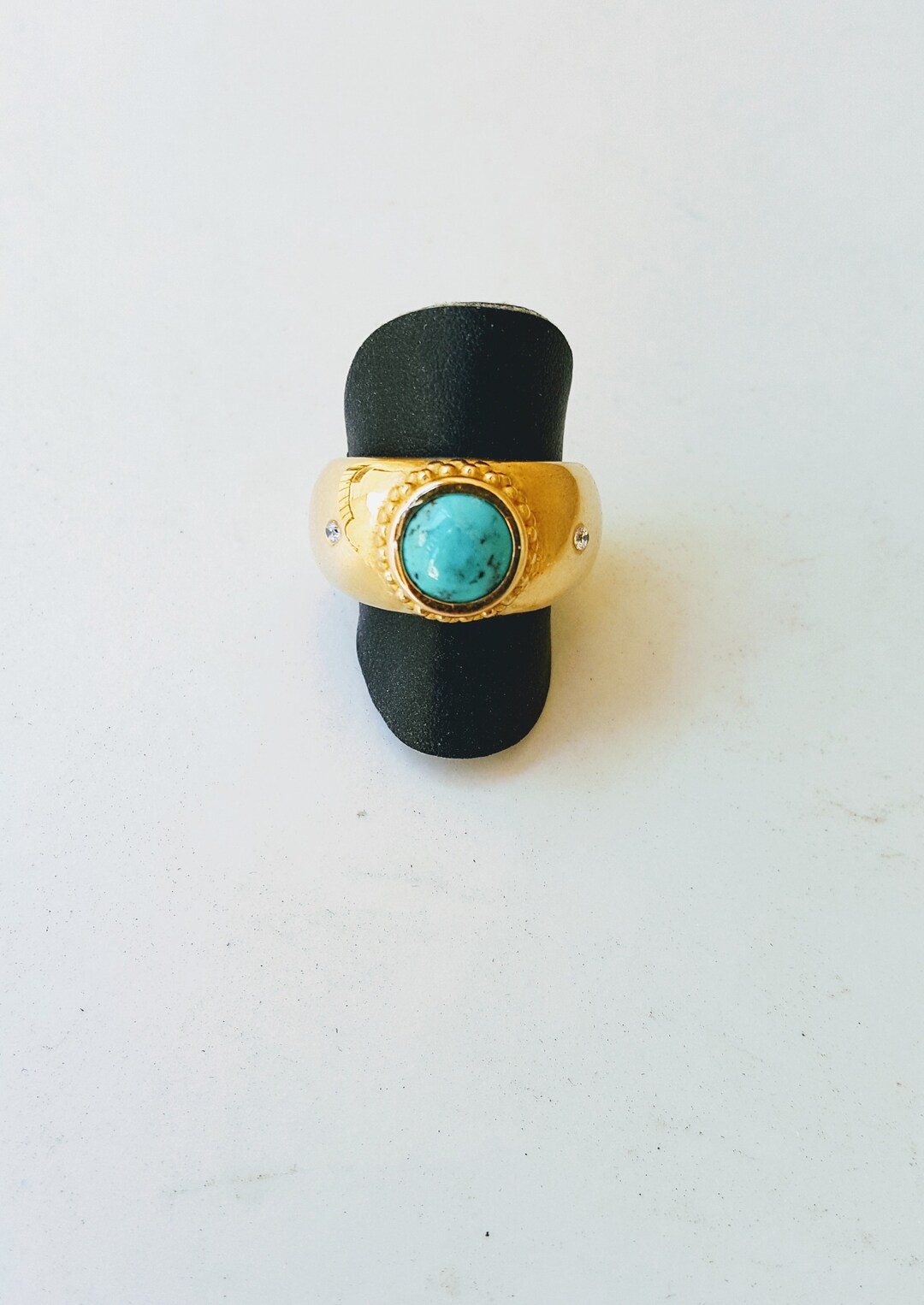 14k Gold Turquoise Ring, Gold and 2 Diamonds Ring, Womens Ring ...