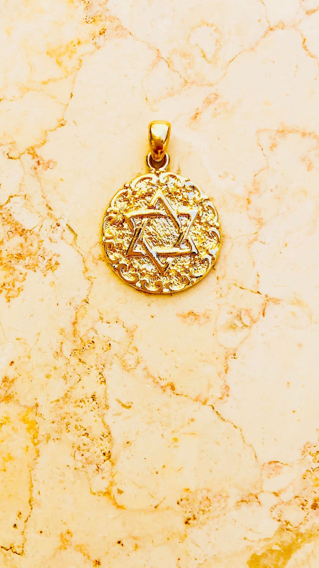 14k Gold Star of David Pendant, Artistic Medallion Style, Jewish ...