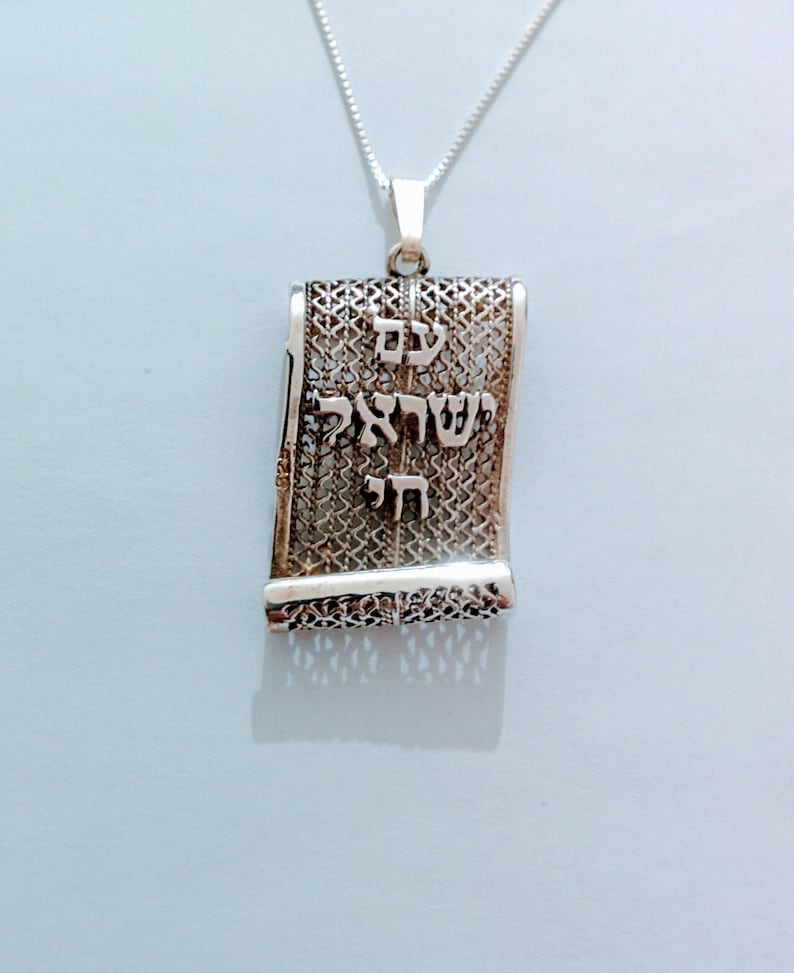 Am Israel Chai Necklace. Filigree Scroll Style, Silver Pendant, Jewish ...