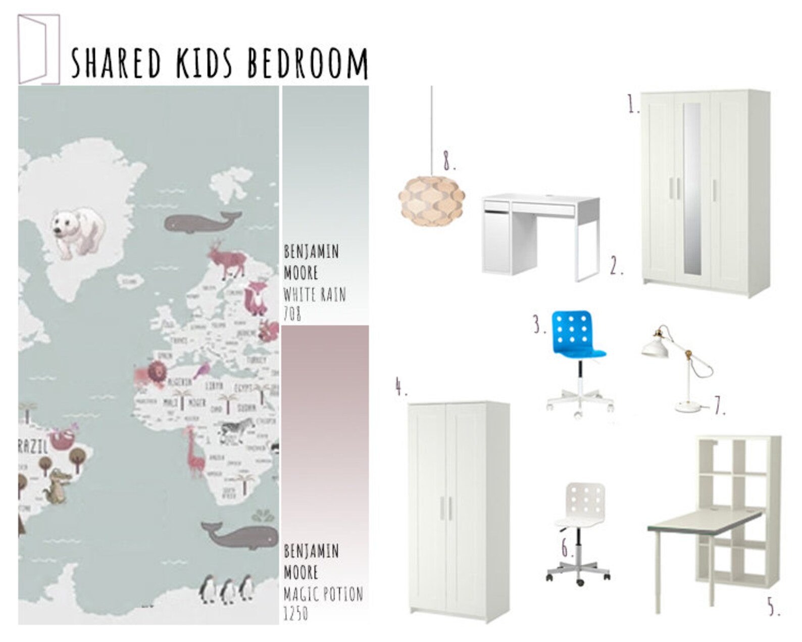 KIDS BEDROOM: Floor Plan, Mood Board,ikea Furniture List,3d ...