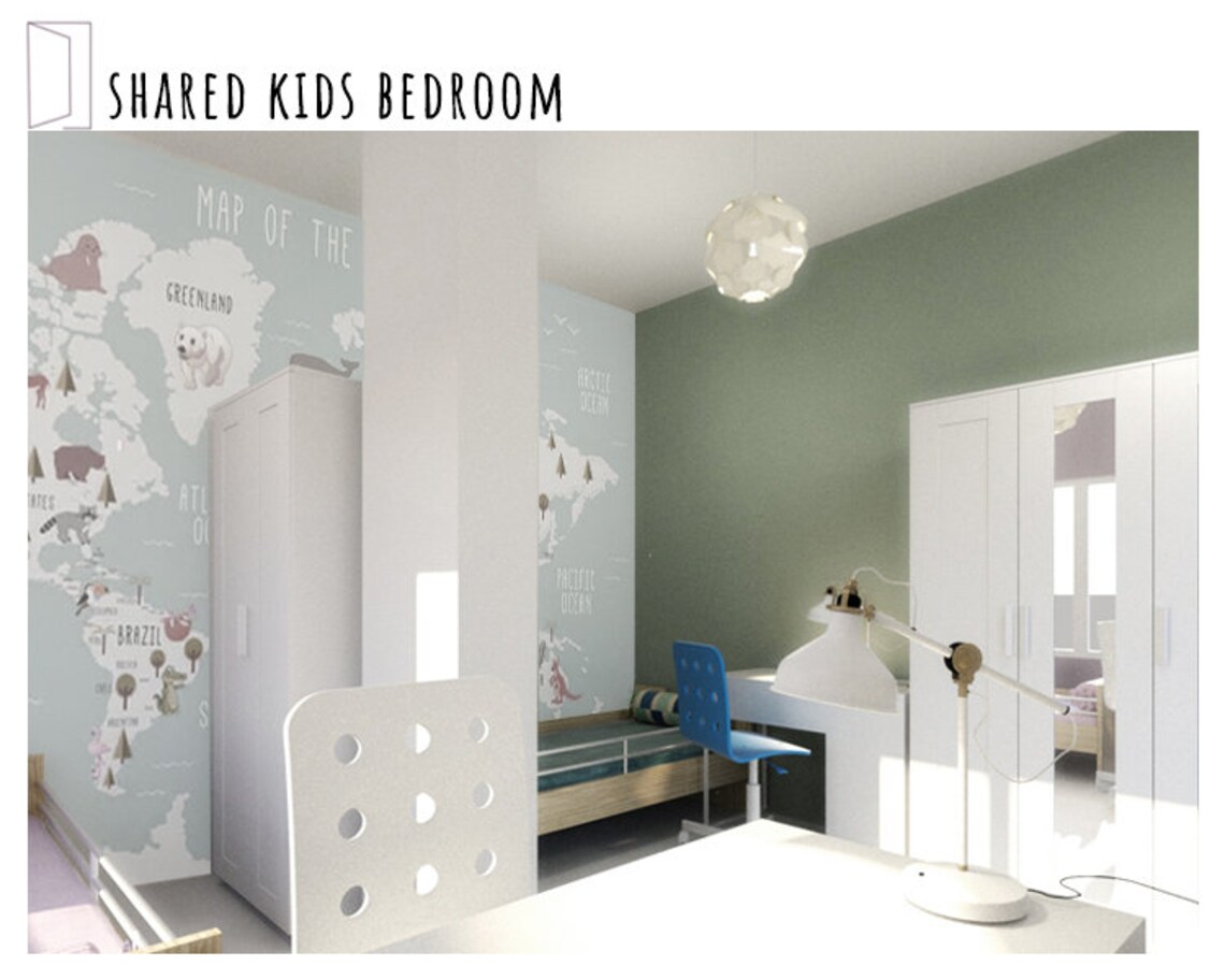 KIDS BEDROOM: Floor Plan, Mood Board,ikea Furniture List,3d ...