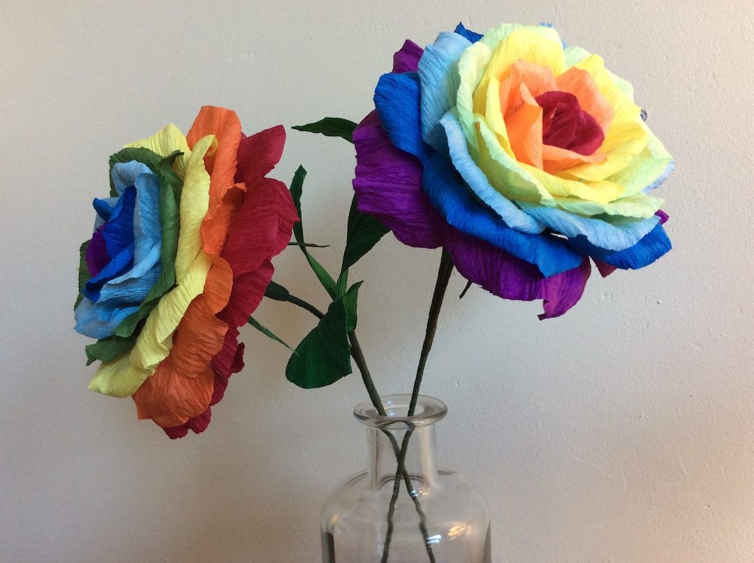 Rainbow Paper Roses Handmade Crepe Paper Roses Party - Etsy UK