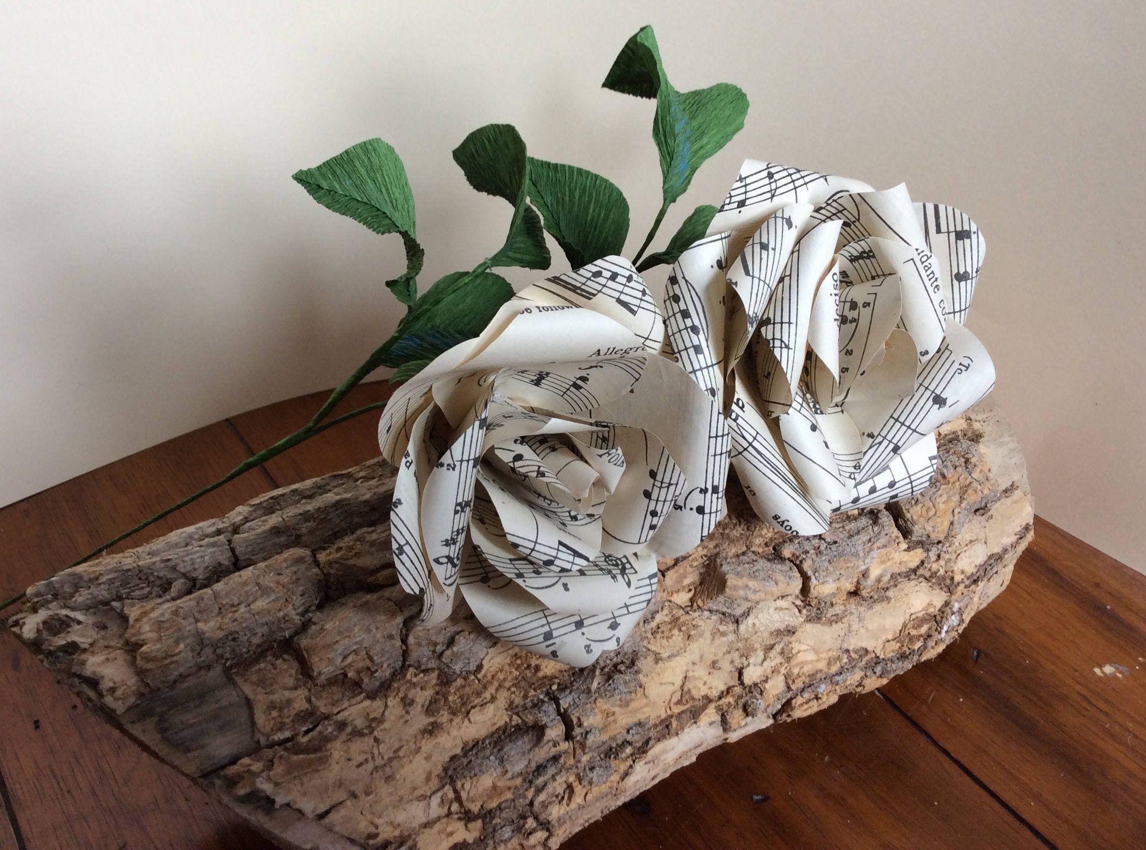 Two Handmade Vintage Sheet Music Paper Roses With Crepe Paper | Etsy