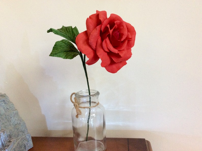 Realistic Single Stem Crepe Paper Red Rose First Anniversary - Etsy