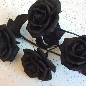 Black Crepe Paper Rose, Black Leaves. Valentine’s Gift, Halloween ...