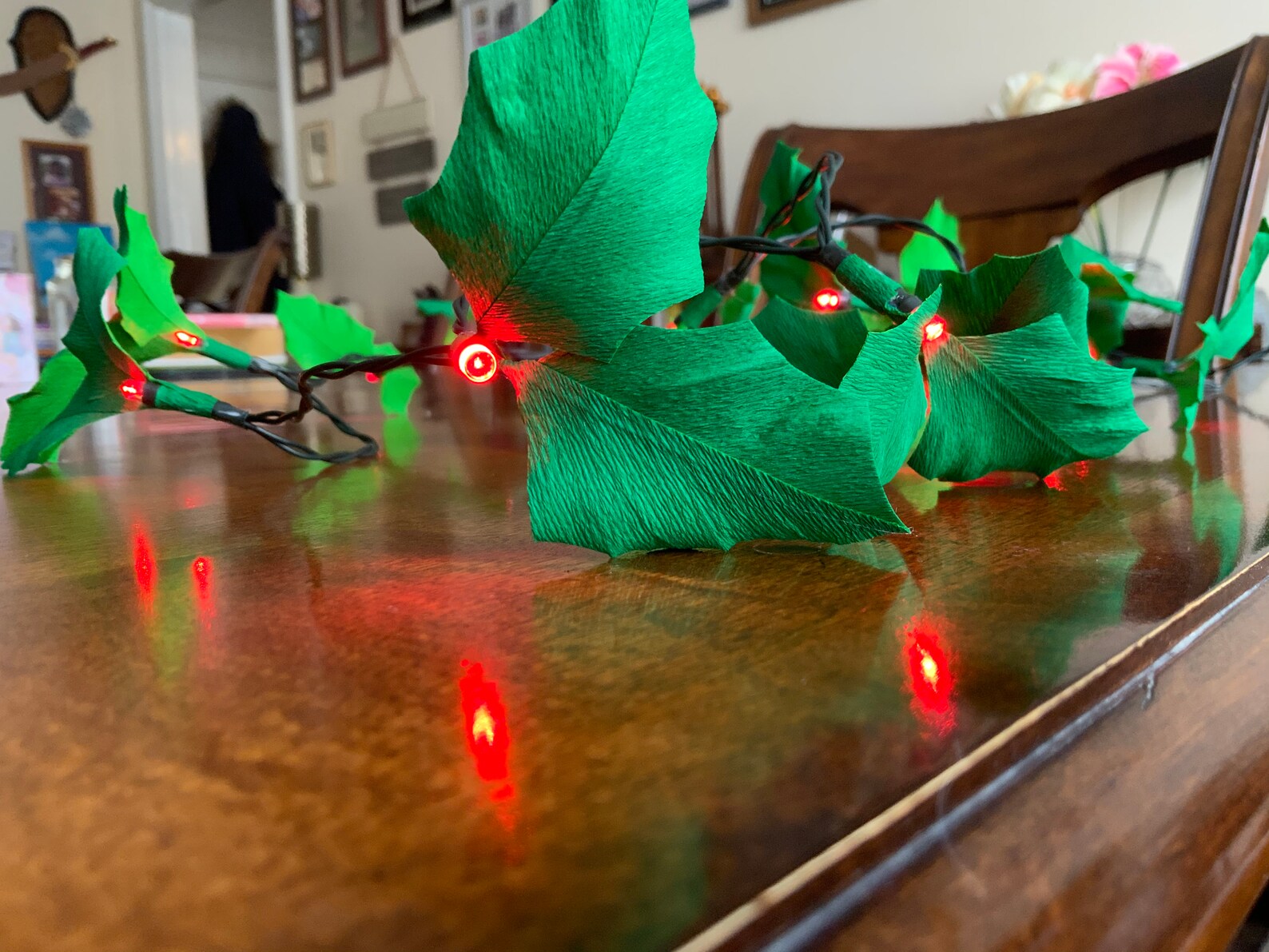 Crepe Paper Holly Fairy Lights With Red Lights as Berries - Etsy