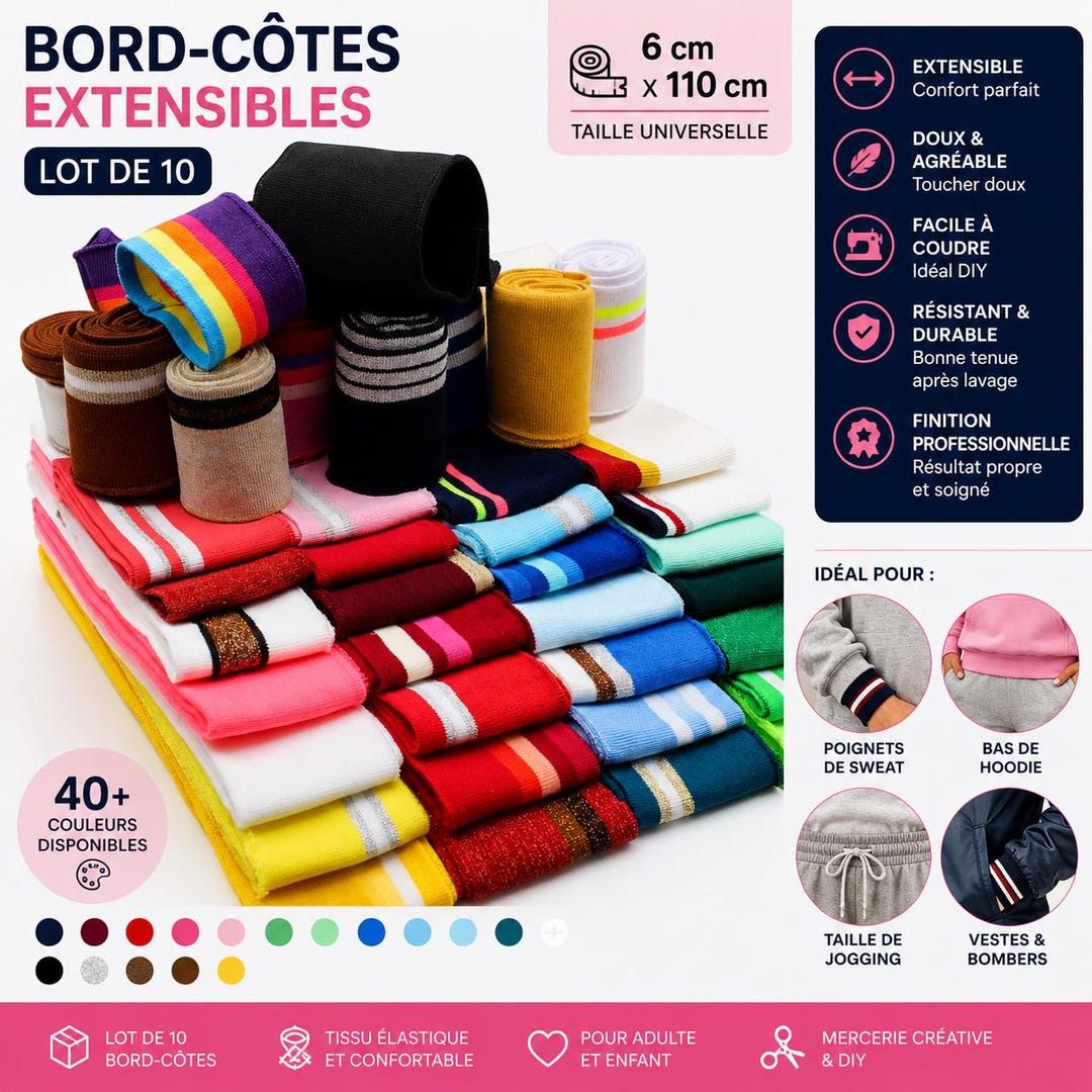 Set of 10 Stretch Rib Knit Cuffs 6x110cm | Ribbing for Sweatshirts ...