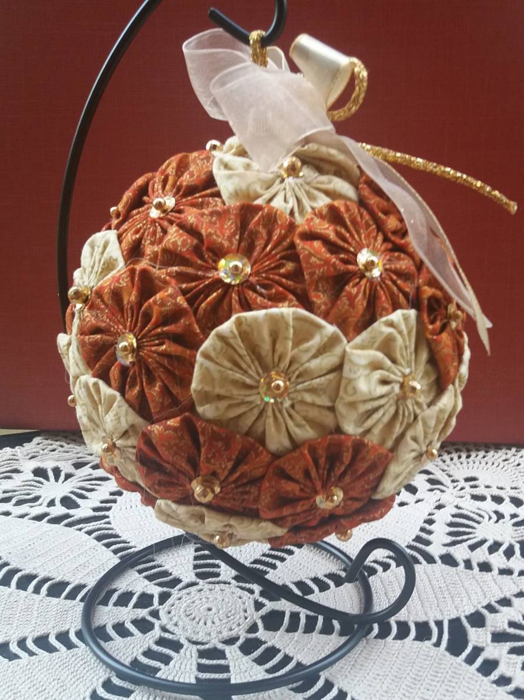 Yoyo Pomander of Gold and Bronze Fabrics - Etsy