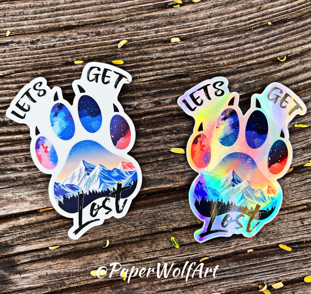 Lets Get Lost Pawprint Vinyl Sticker Dog Pawprint Snowcapped Mountains ...