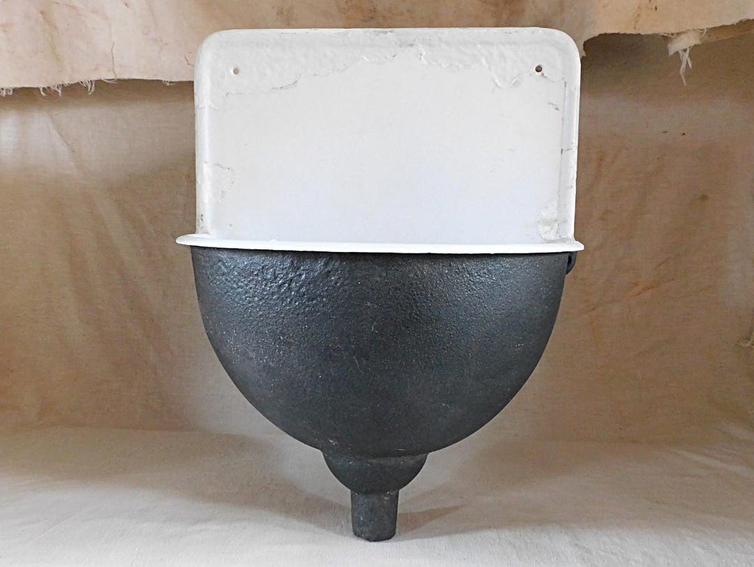 Antique Cast Iron Wash Basin Sink Enamelled Wall Fountain Shabby Chic ...