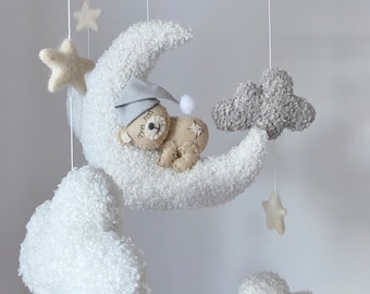 Boucle Blue Baby Mobile Teddy Bear Crib Mobile Boucle Nursery Mobile ...