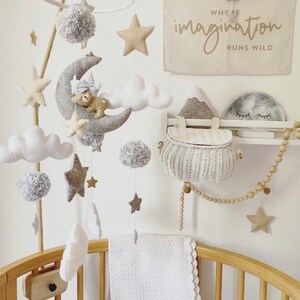 Neutral Teddy Baby Mobile Teddy Mobile Neutral Cot Mobile Baby Shower ...