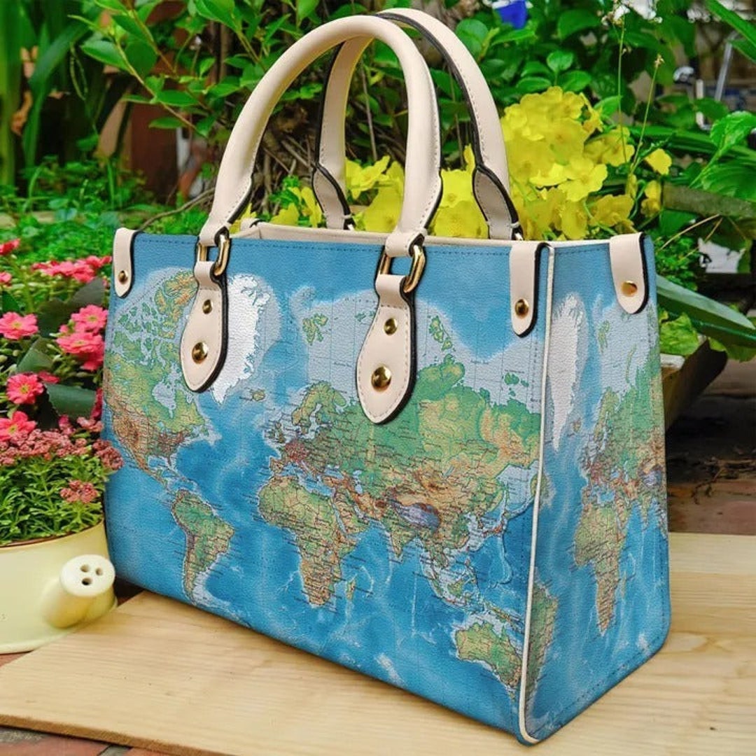 World Map Leather Bag,women World Map Leather Handbag,crossbody Bag ...