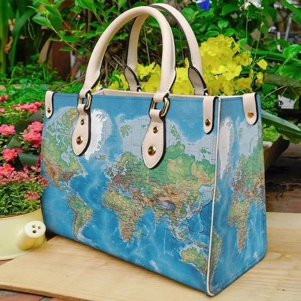 World Map Leather Bag - Etsy