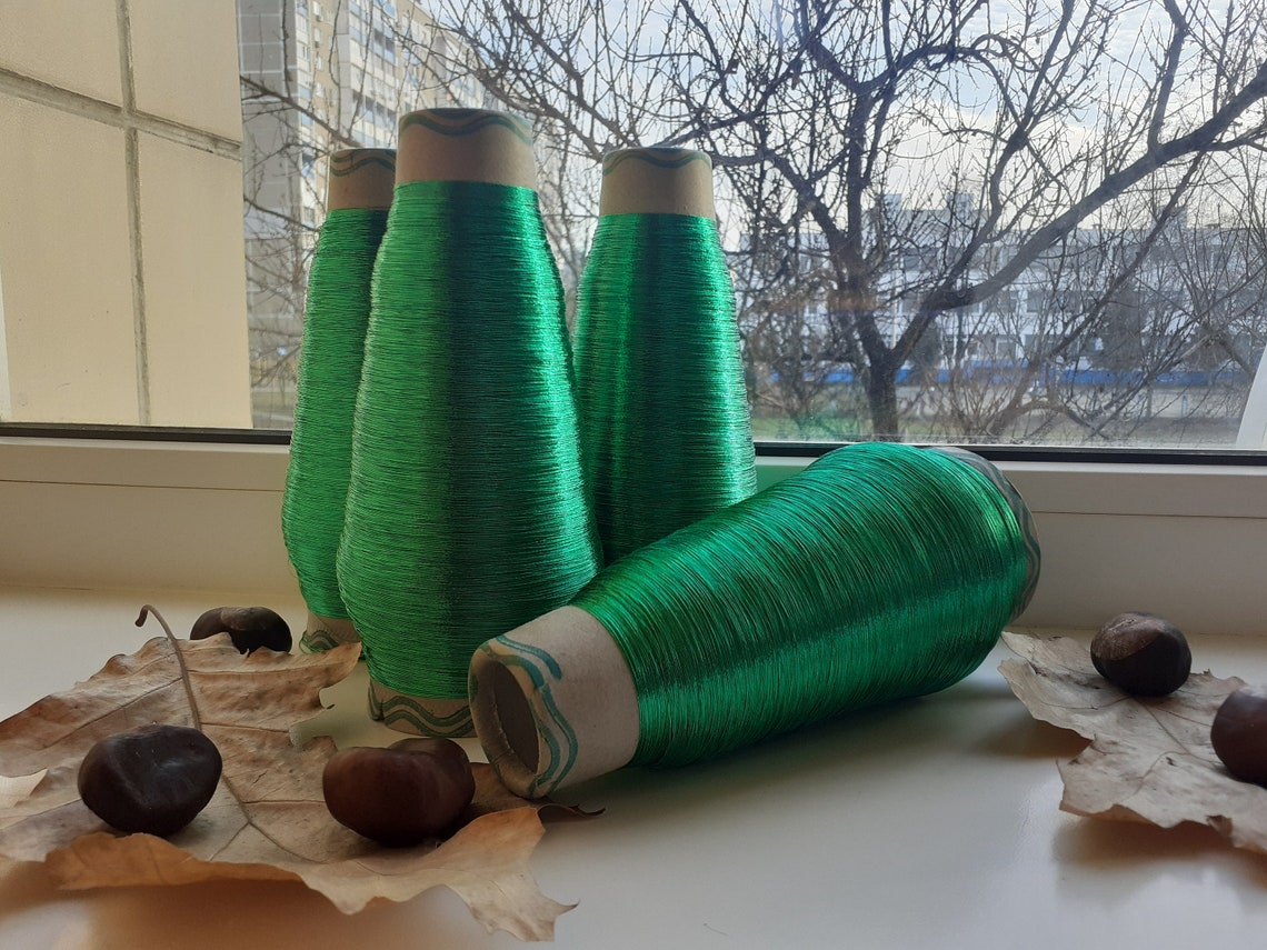 Green Metallic Yarn 100g Green Metallized Yarn Glitter Yarn - Etsy