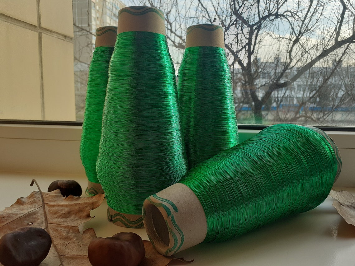 Green Metallic Yarn 100g Green Metallized Yarn Glitter Yarn - Etsy