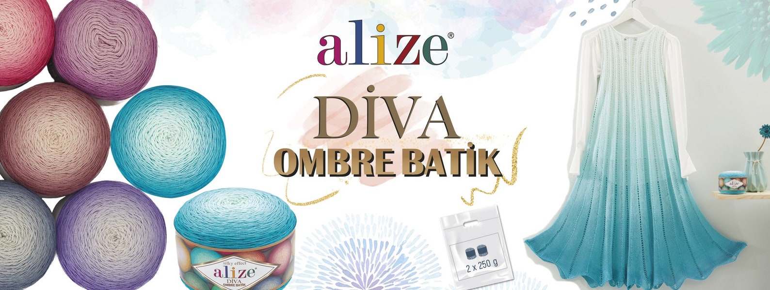 Gradient Yarn Alize Diva Ombre Batik 250g (875m) Yarn Cakes Microfiber ...