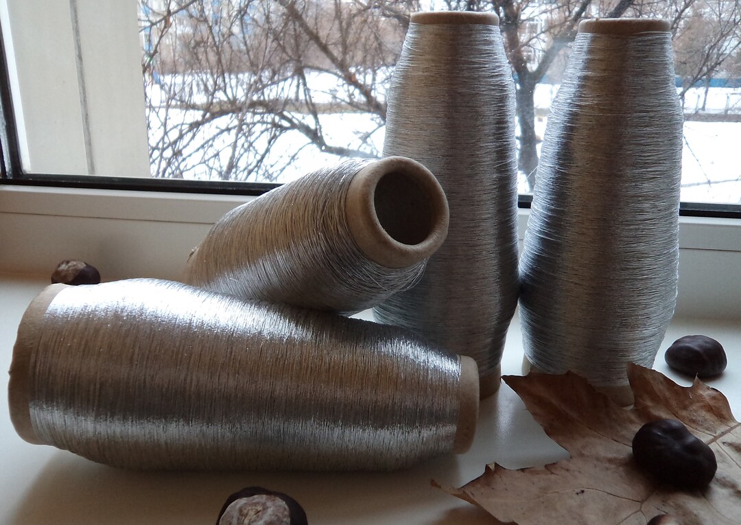 Silver Metallic Yarn Silver Metallized Yarn 100 G Glitter Yarn Lurex ...