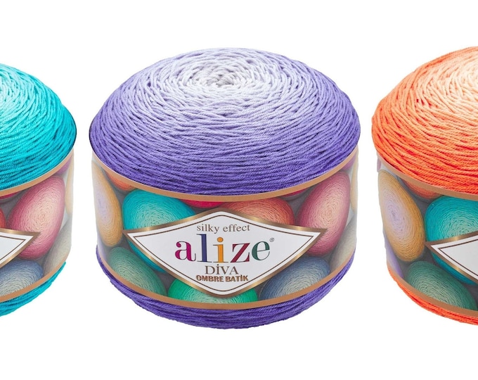 Gradient Yarn Alize Diva Ombre Batik 250g (875m) Yarn Cakes Microfiber ...