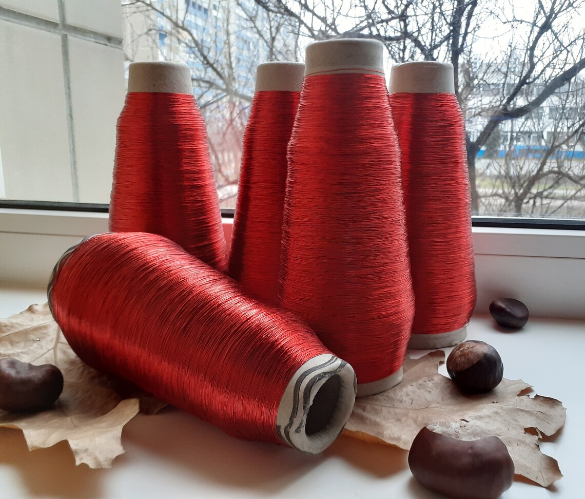 Red Metallic Yarn 100g Red Metallized Yarn Glitter Yarn Lurex | Etsy