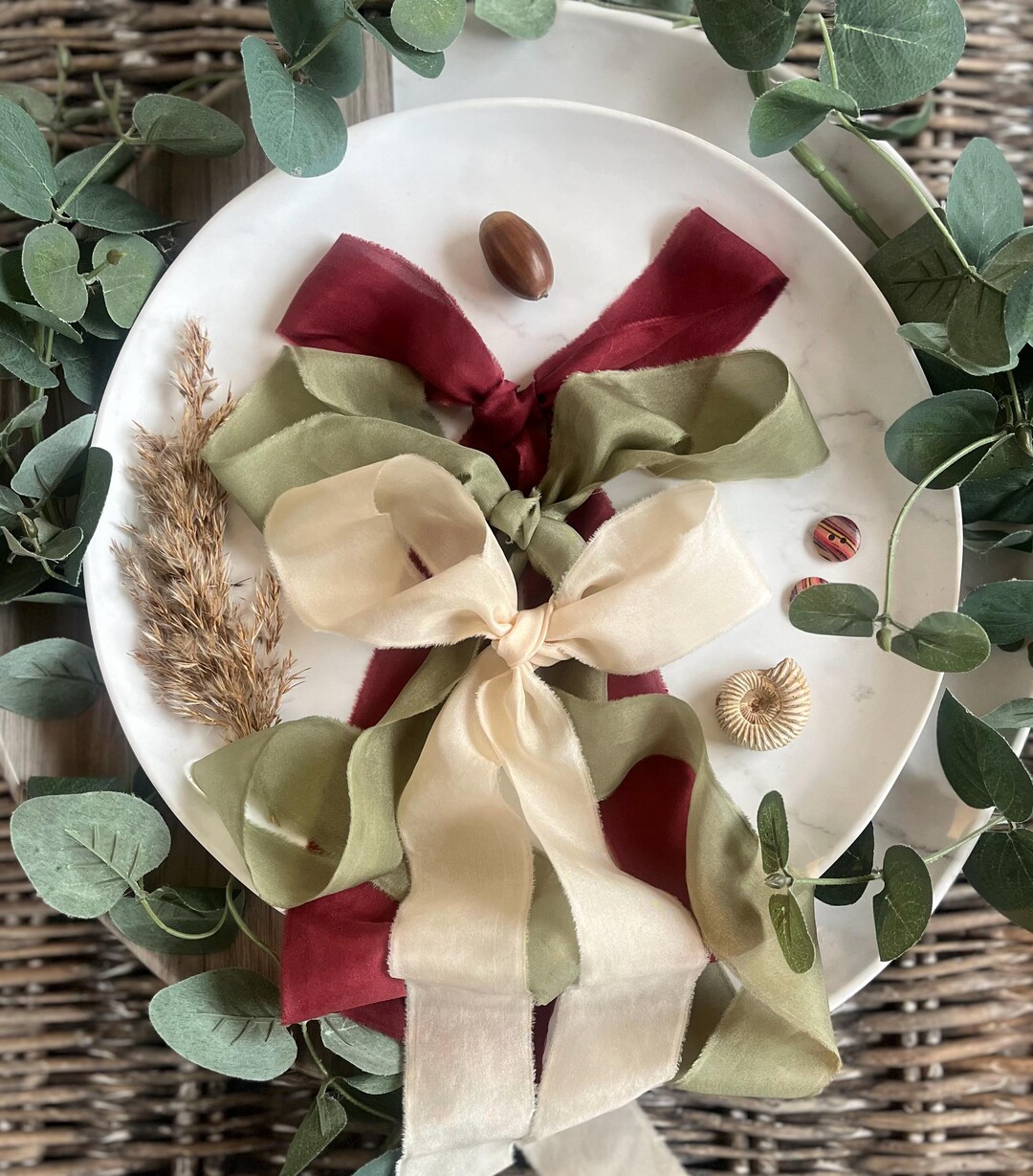 Red, Green and Gold Habotai Organic & Peace Silk, Traditional Christmas ...
