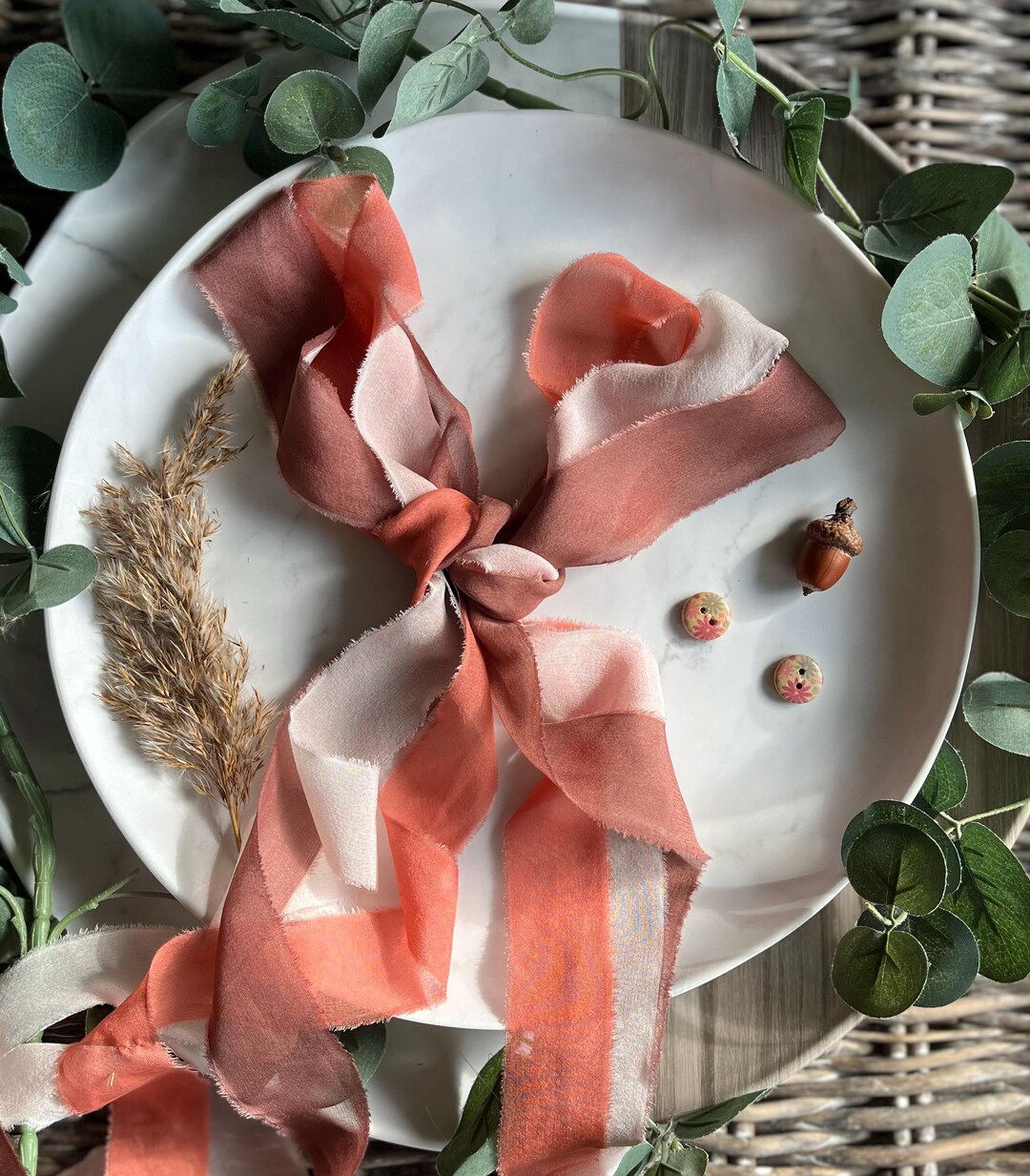 Maroon, Coral & Pale Peach Organic and Peace Silk Georgette Ribbon,100% ...