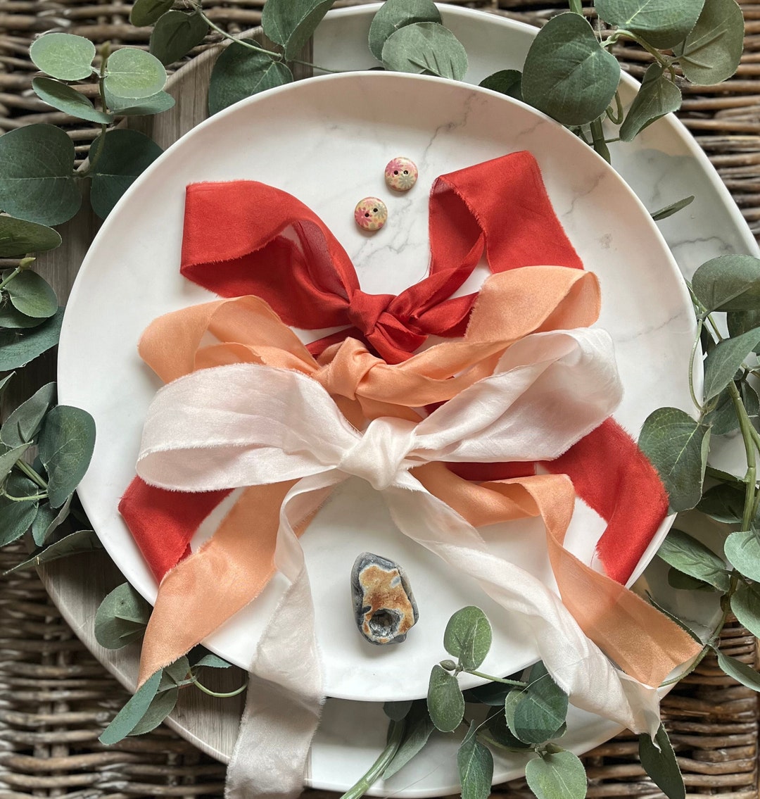 Orange-red, Peach & Palest Coral Organic and Peace Silk Ribbons ...