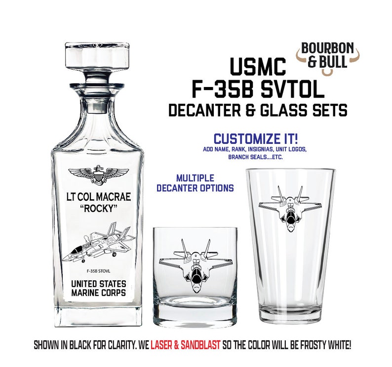 USMC Pilot Whiskey Decanter Set - F-35B, Military Aviation, Marine ...