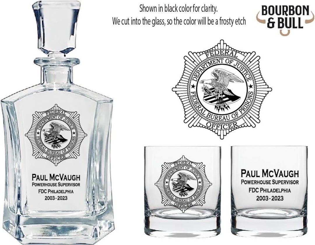 Federal Bureau of Prisons FBOP Whiskey Decanter Set, Police Officer ...