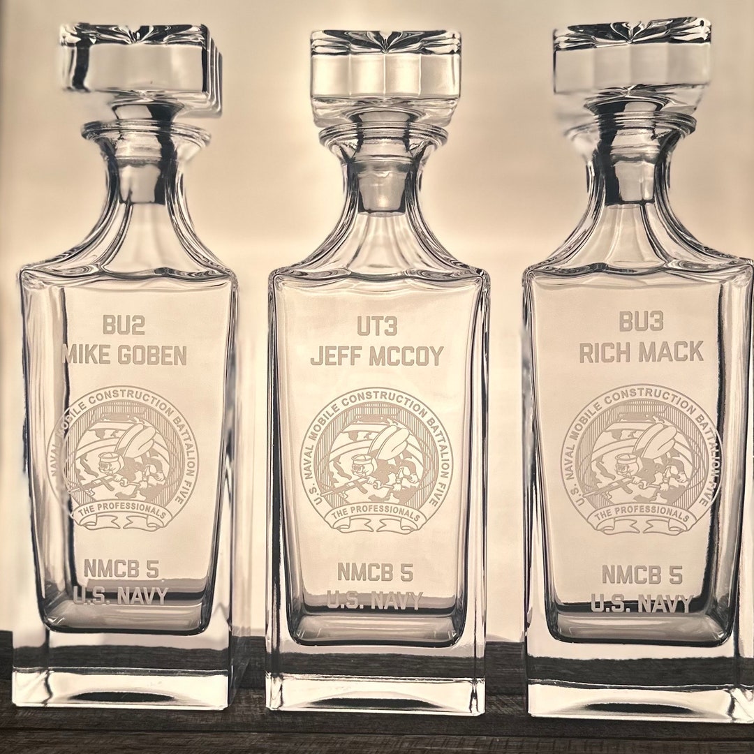 Personalized Seabee NMCB 5 Decanter Set - Navy Gift for Him, Engraved ...