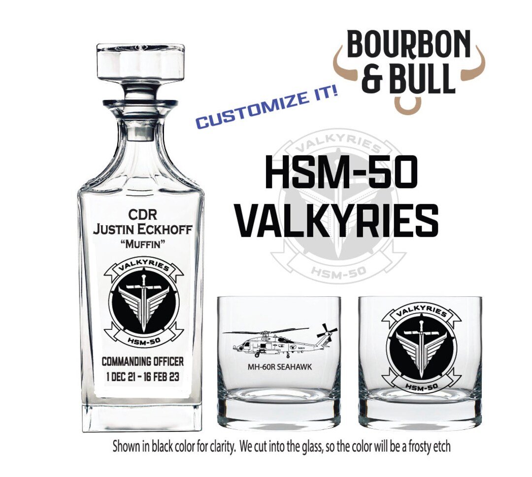 Navy HSM-50 Valkyries Whiskey Decanter Set, USN Squadron Gift, Military ...
