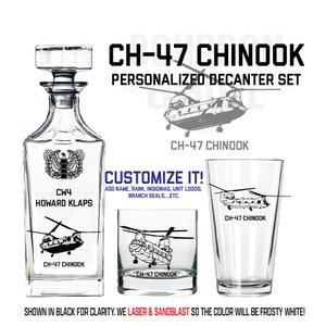 Personalized CH-47 Chinook Helicopter Whiskey Decanter Set, Military ...