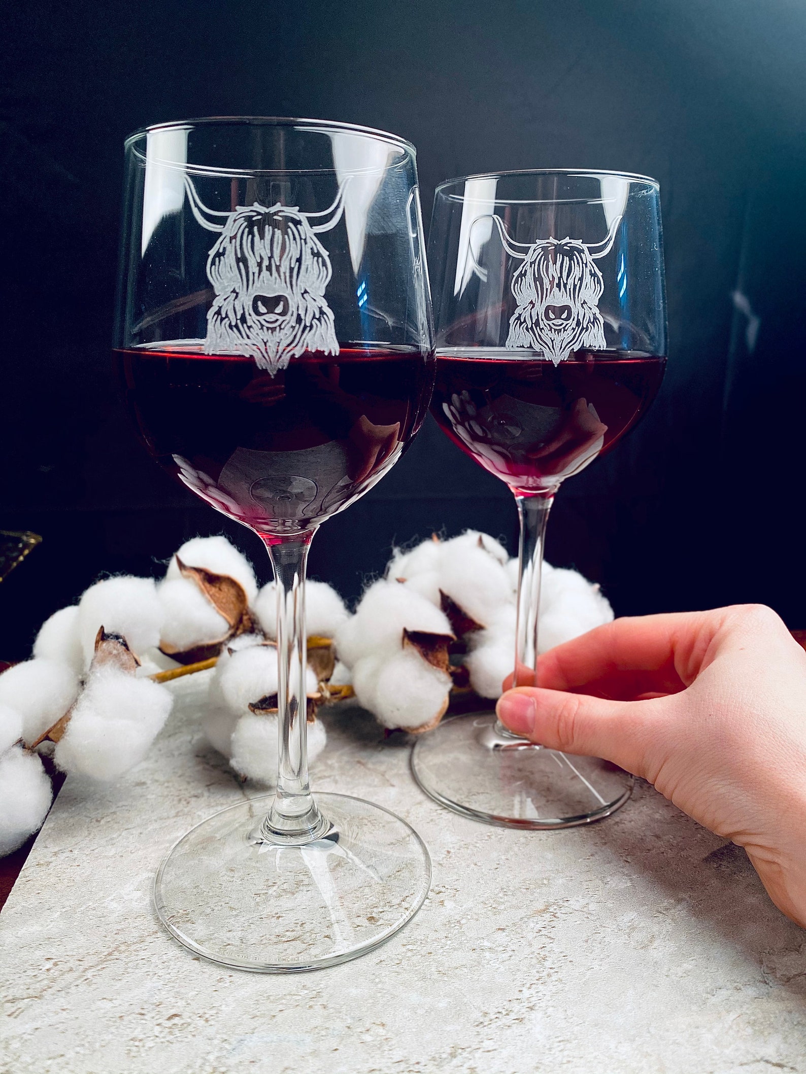 4 Highland Cow Engraved Wine Glasses Scottish Cow Wine Etsy