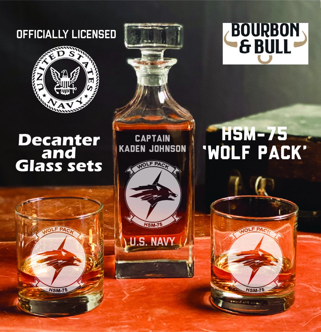 HSM-75 'wolf Pack' Whiskey Decanter Set, USN Squadron Gift, Military ...