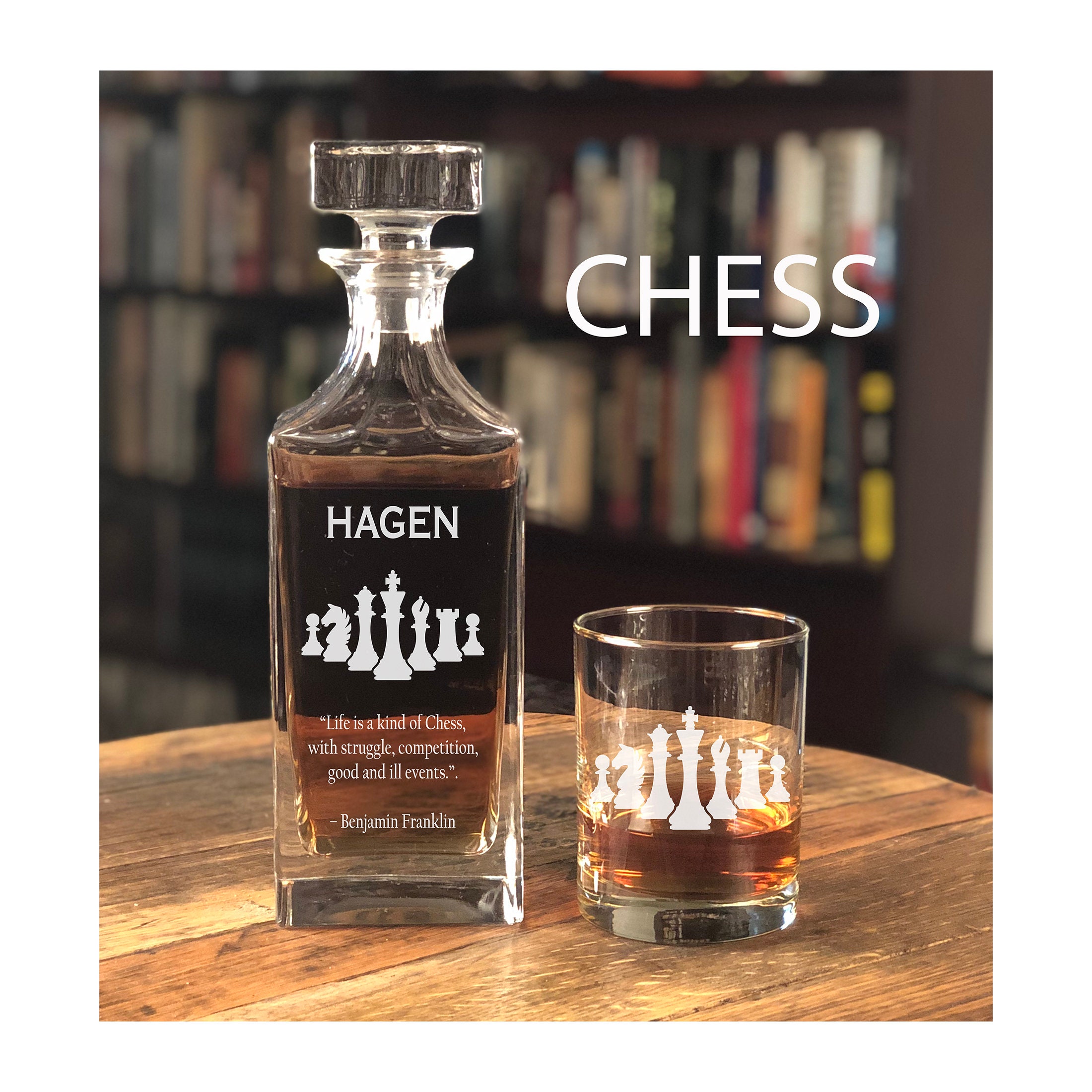 Chess Themed Whiskey Decanter Set Gift for Chess Lover | Etsy
