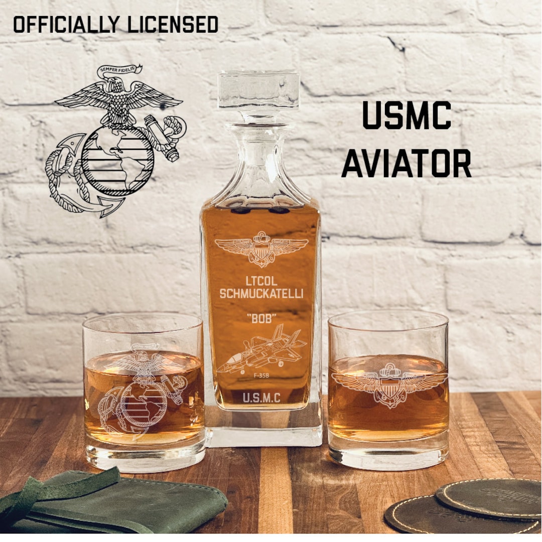 USMC Pilot Whiskey Decanter Set - F-35B, Military Aviation, Marine ...