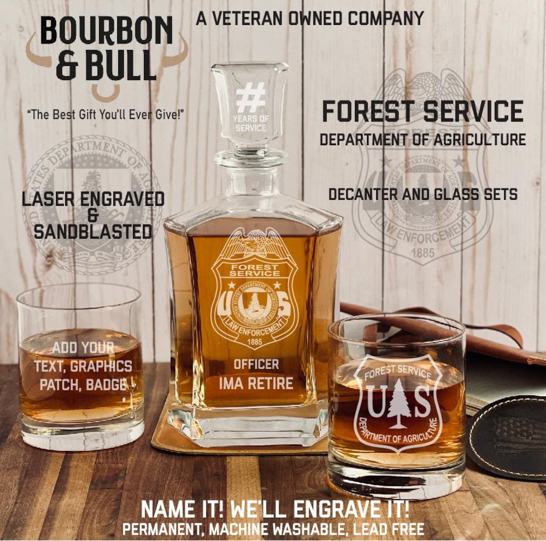 Forest Service Badge Whiskey Decanter Set - Personalized Gifts for Law ...