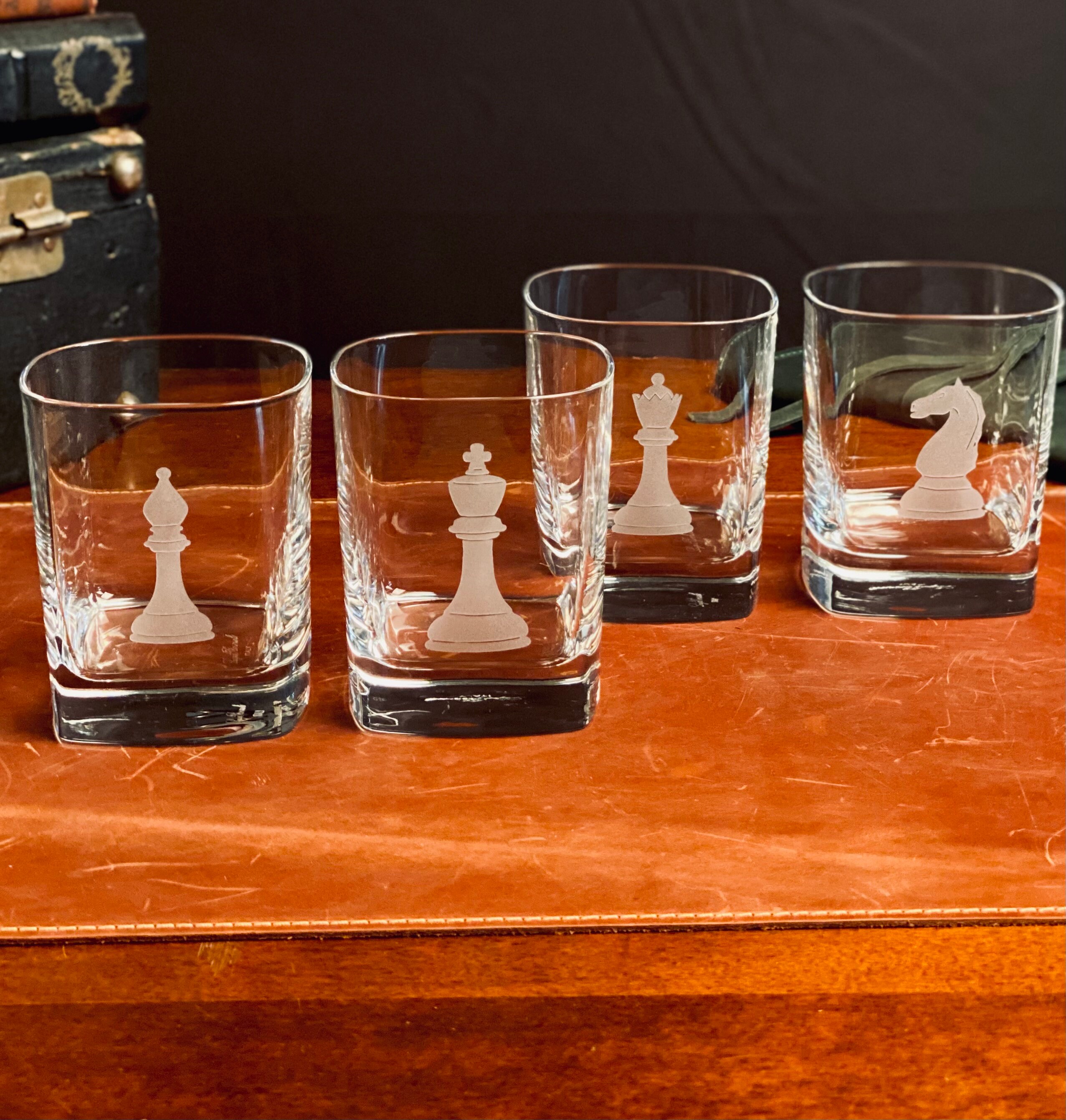 Set of 4 Checkmate Chess Themed Whiskey Glasses Chess gift | Etsy