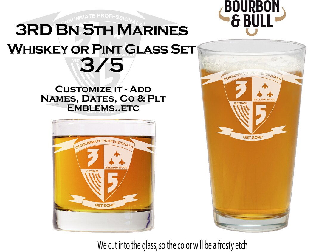 3rd Bn 5th Marines - Whiskey Glass Set, Marine Corps Gift, Infantry ...