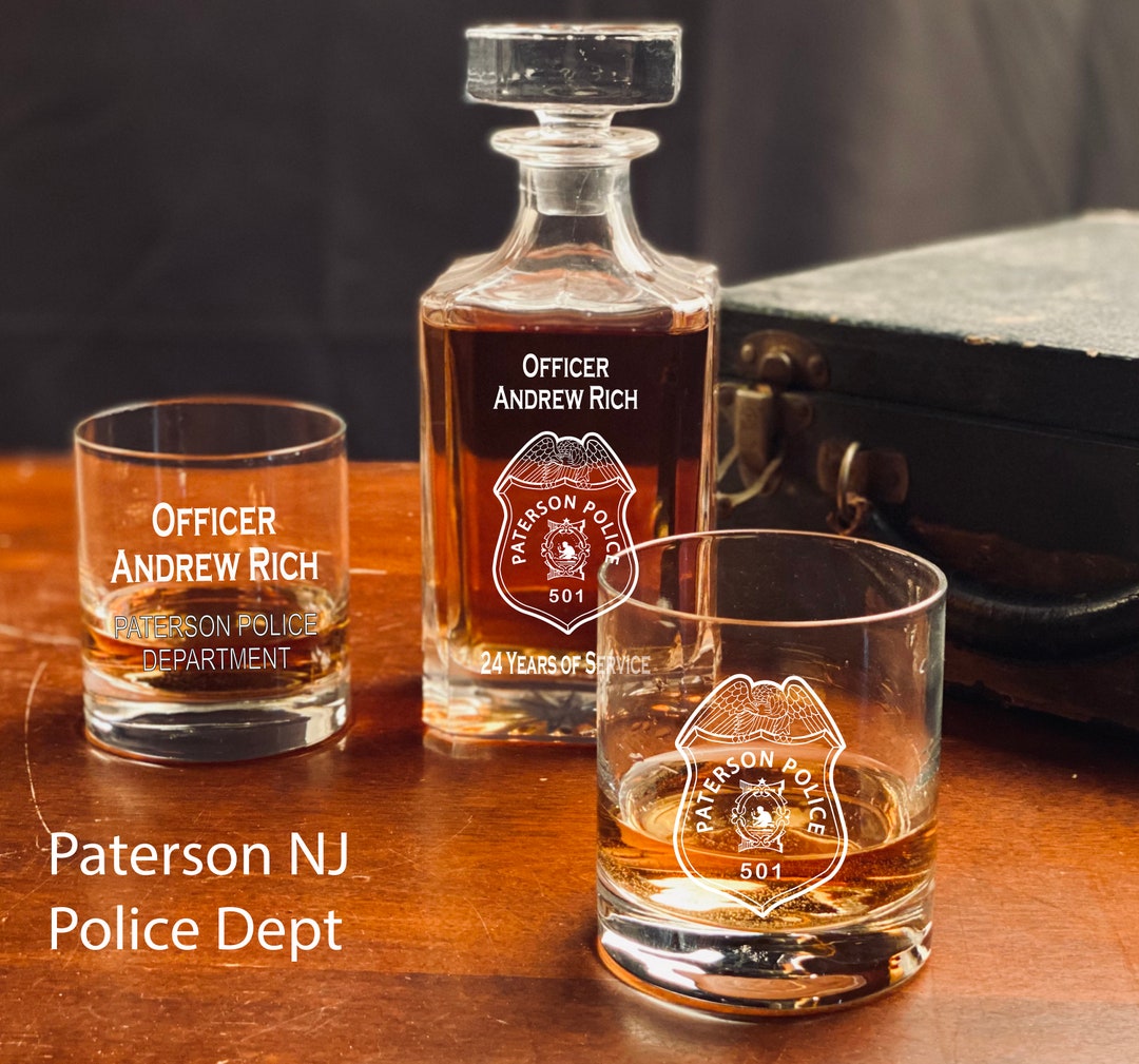Personalized Paterson NJ Police Badge Engraved Whiskey Decanter Set ...