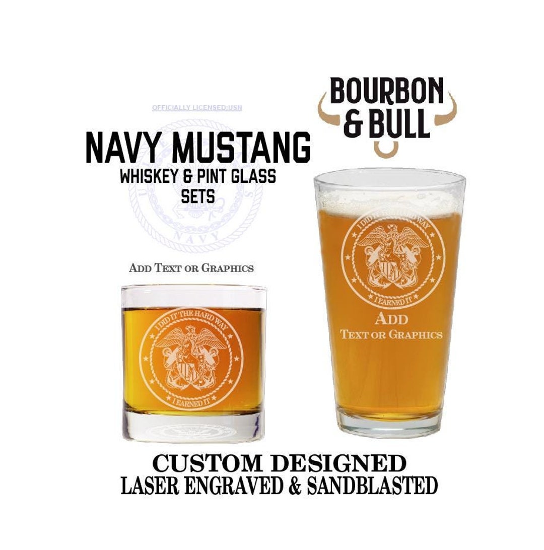 Personalized Navy Mustang Whiskey & Pint Glass Sets - USN Bourbon Gift ...