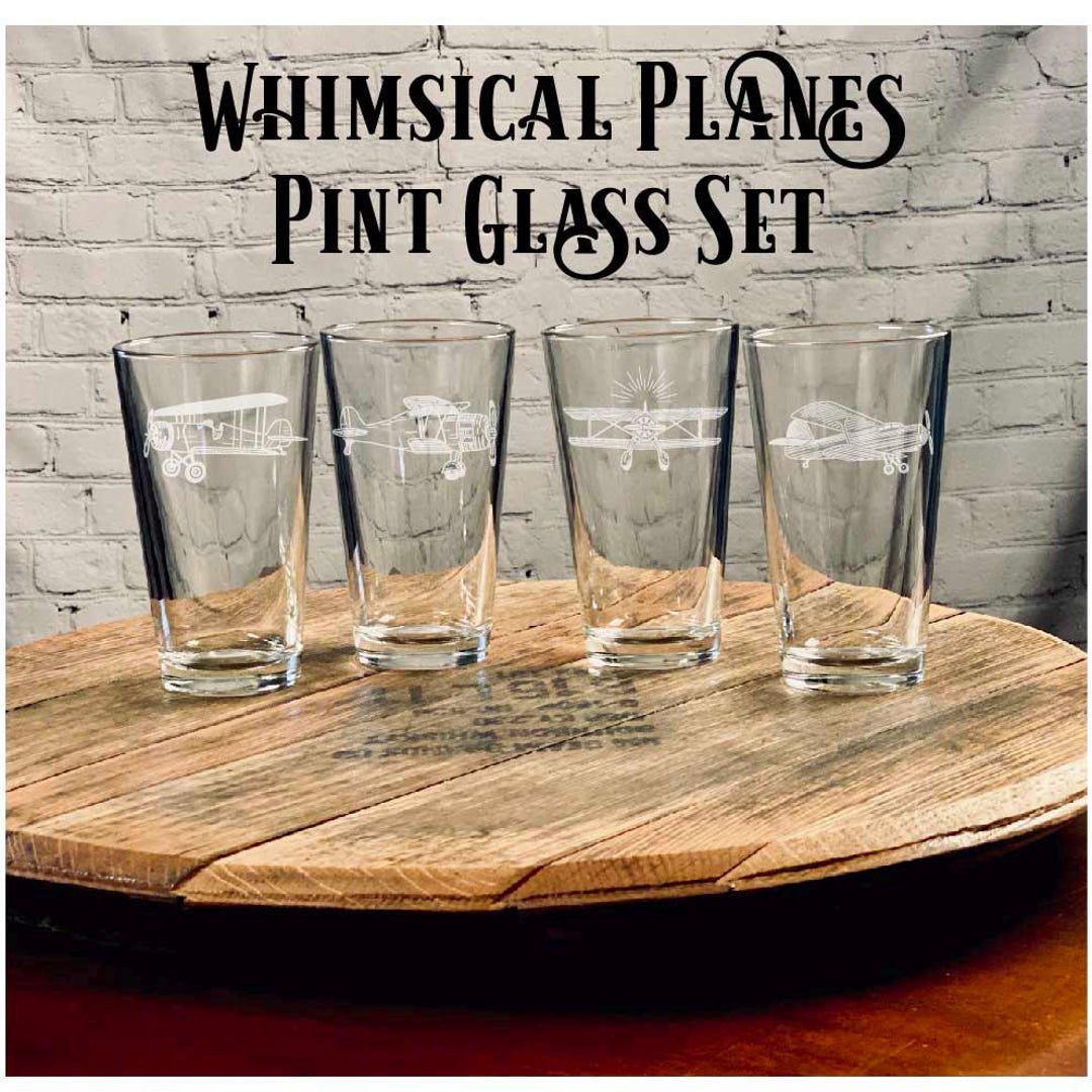 Four Whimsical Aviation Pint Glasses, Airplane Glass, Gift for Pilot ...