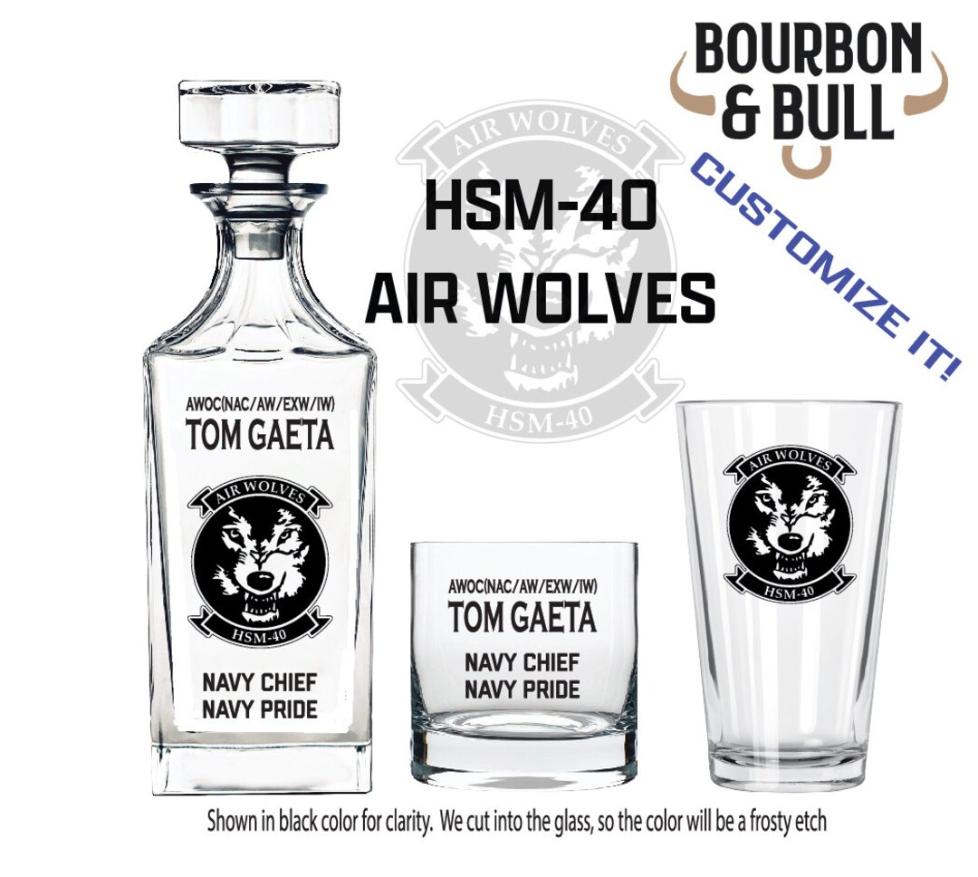 Navy HSM-40 Air Wolves Whiskey Decanter Set, USN Squadron Gift ...