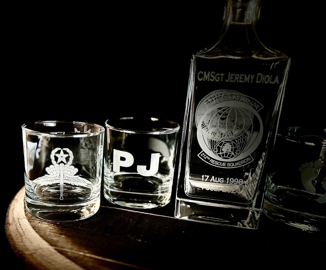 Custom PJ Whiskey Decanter Set - Rescue Squadron, Military Pararescue ...