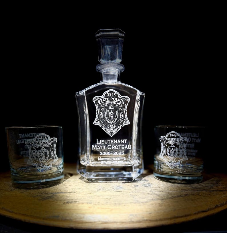 Personalized Massachusetts State Police Whiskey Decanter Set - Engraved ...