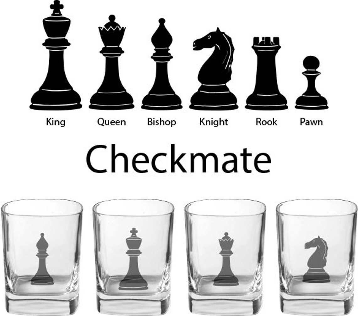 Set of 4 Checkmate Chess Themed Whiskey Glasses Chess gift | Etsy