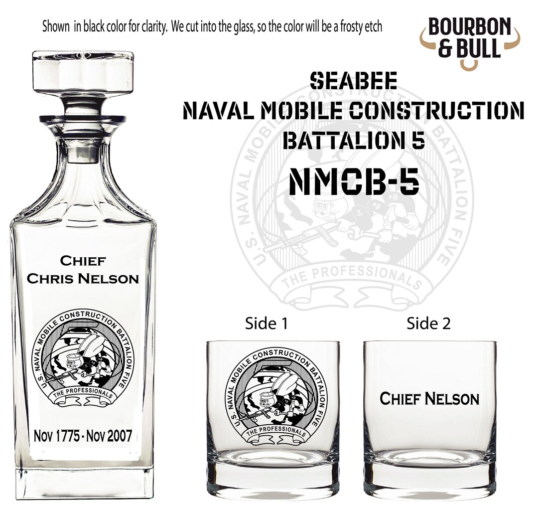 Seabees NMCB 5 Personalized US Navy Gift for Him, Engraved Glass for ...
