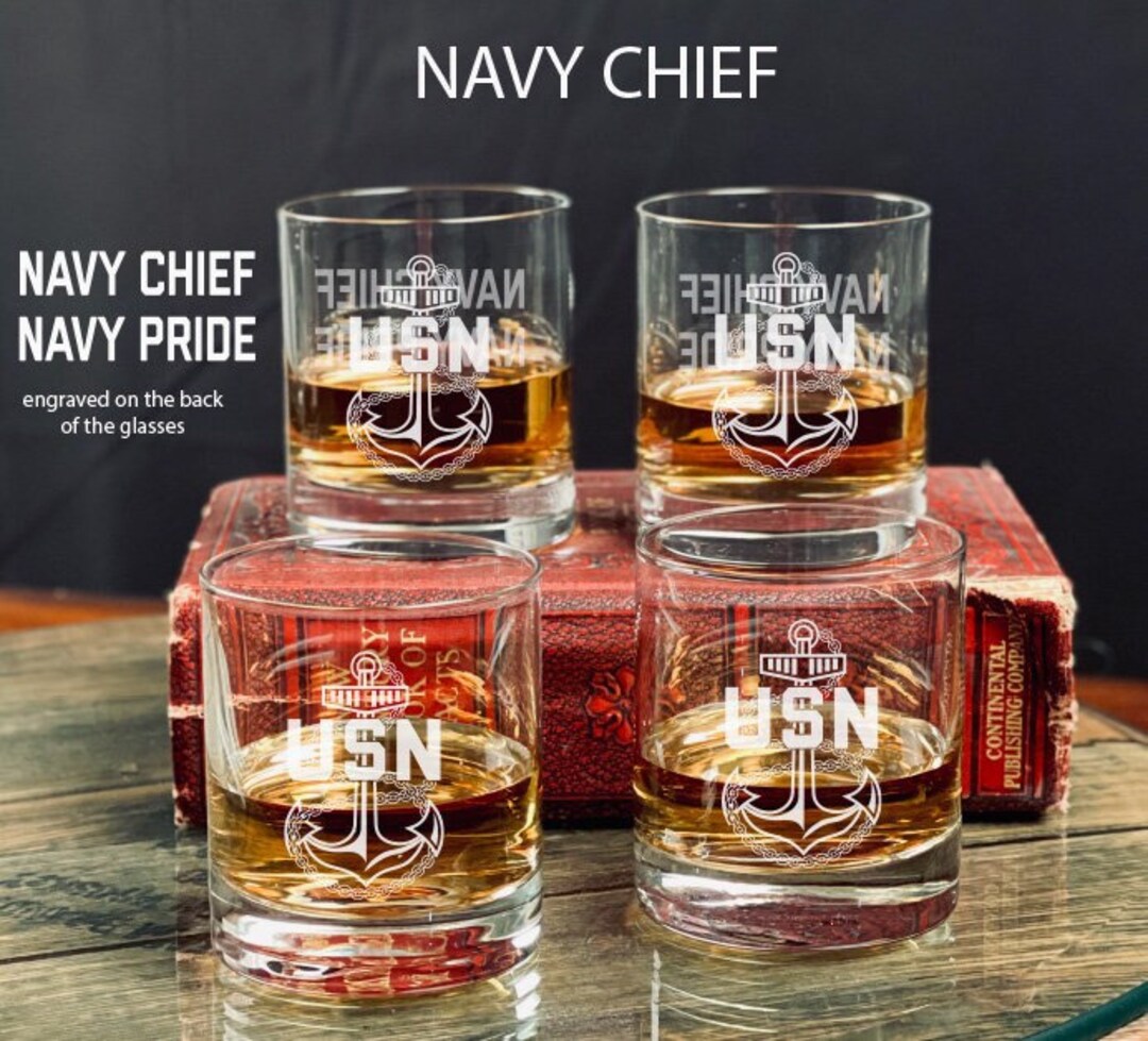 Navy Chief Whiskey Glasses, US Navy Gift, USN Gift, Military Gift, Navy ...
